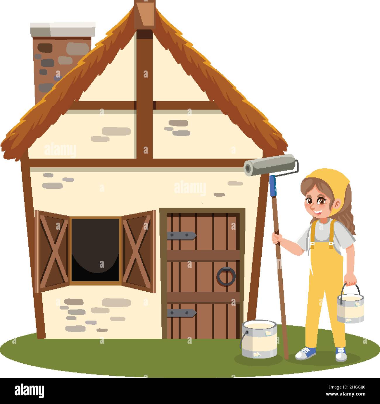 A female painter cartoon character on white background illustration ...