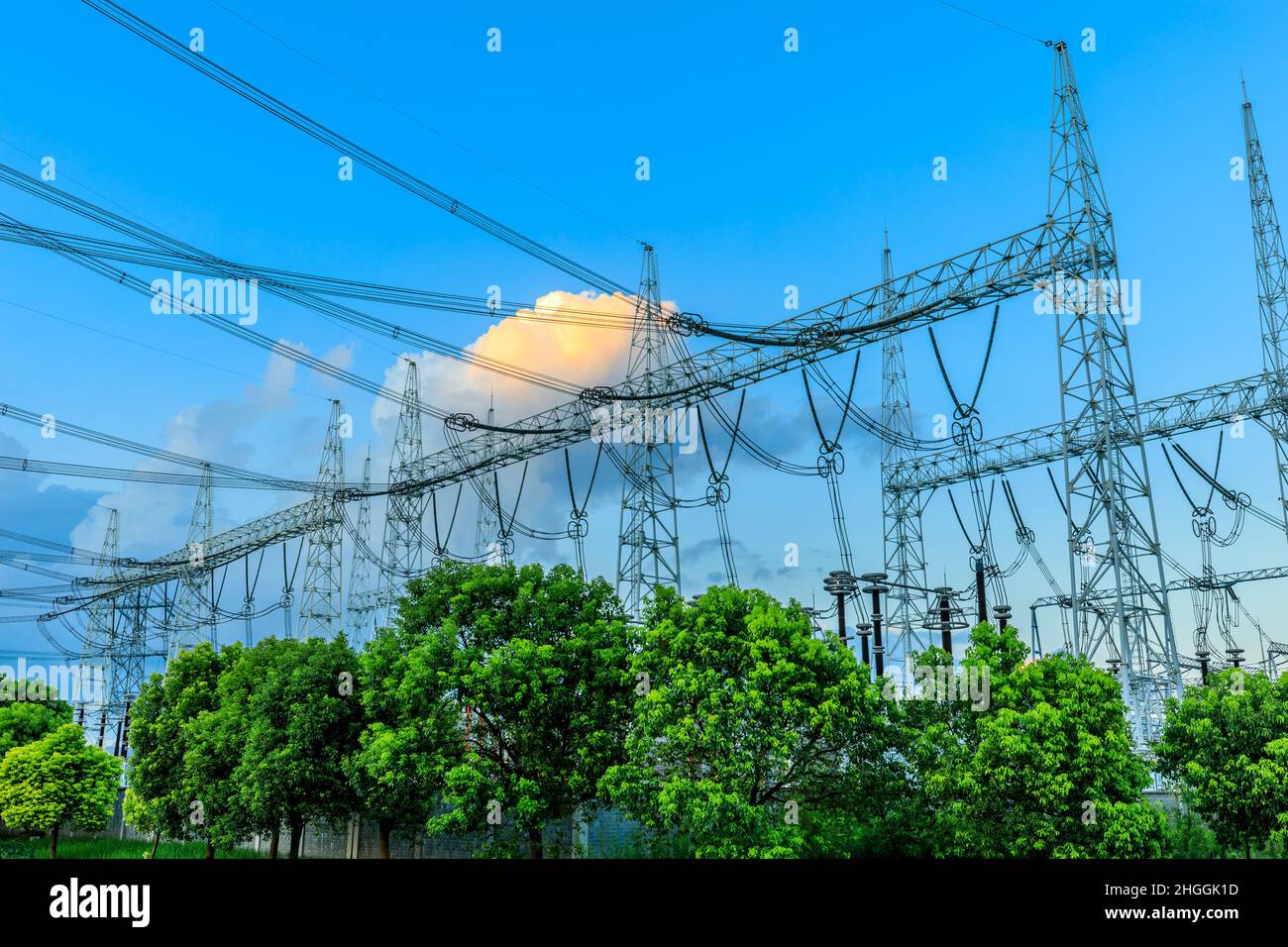 High voltage substations,urban power supply lines Stock Photo - Alamy