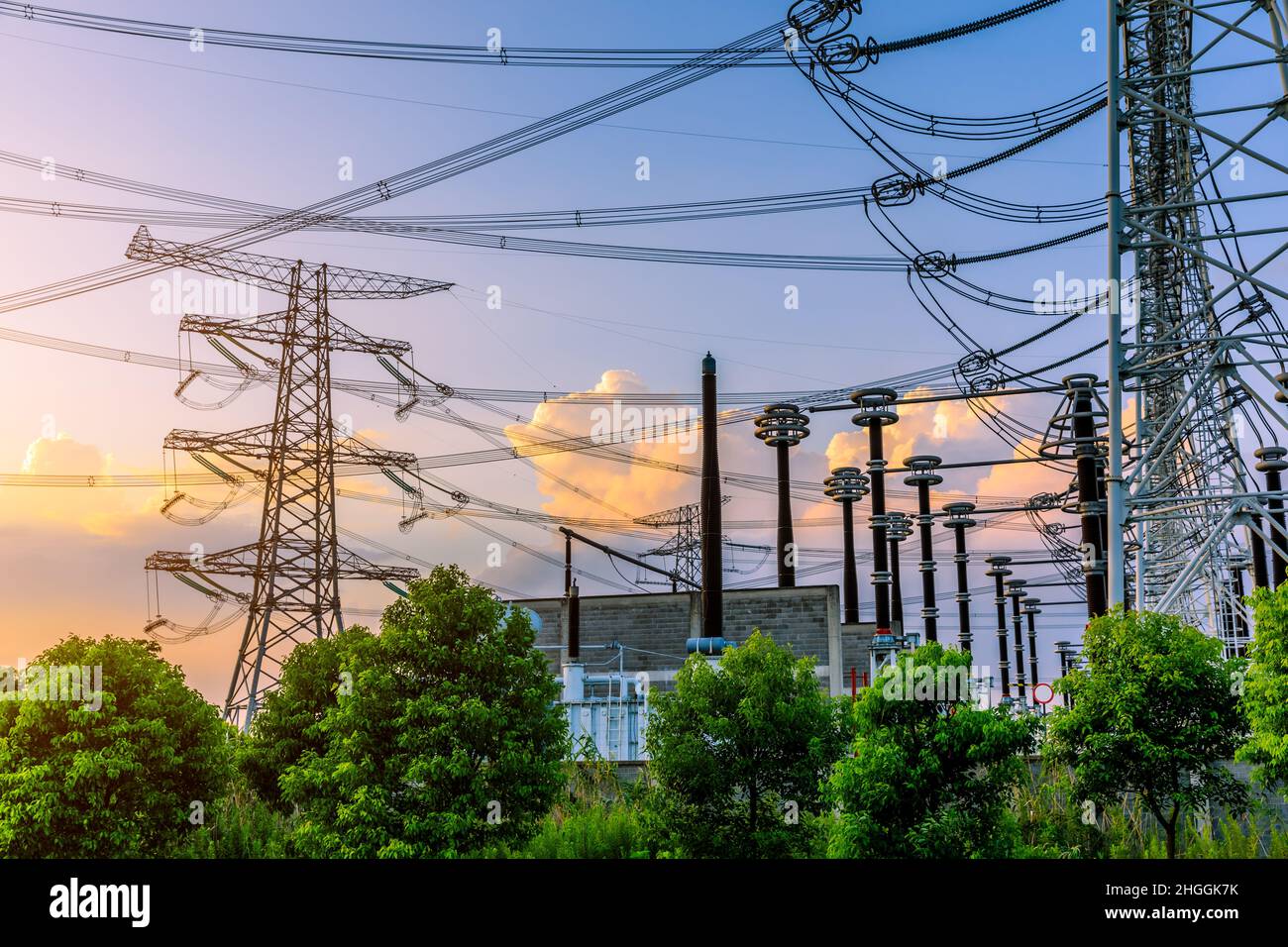 High voltage substations,urban power supply lines Stock Photo - Alamy