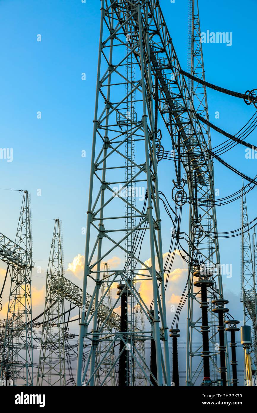 High voltage substations,urban power supply lines Stock Photo - Alamy