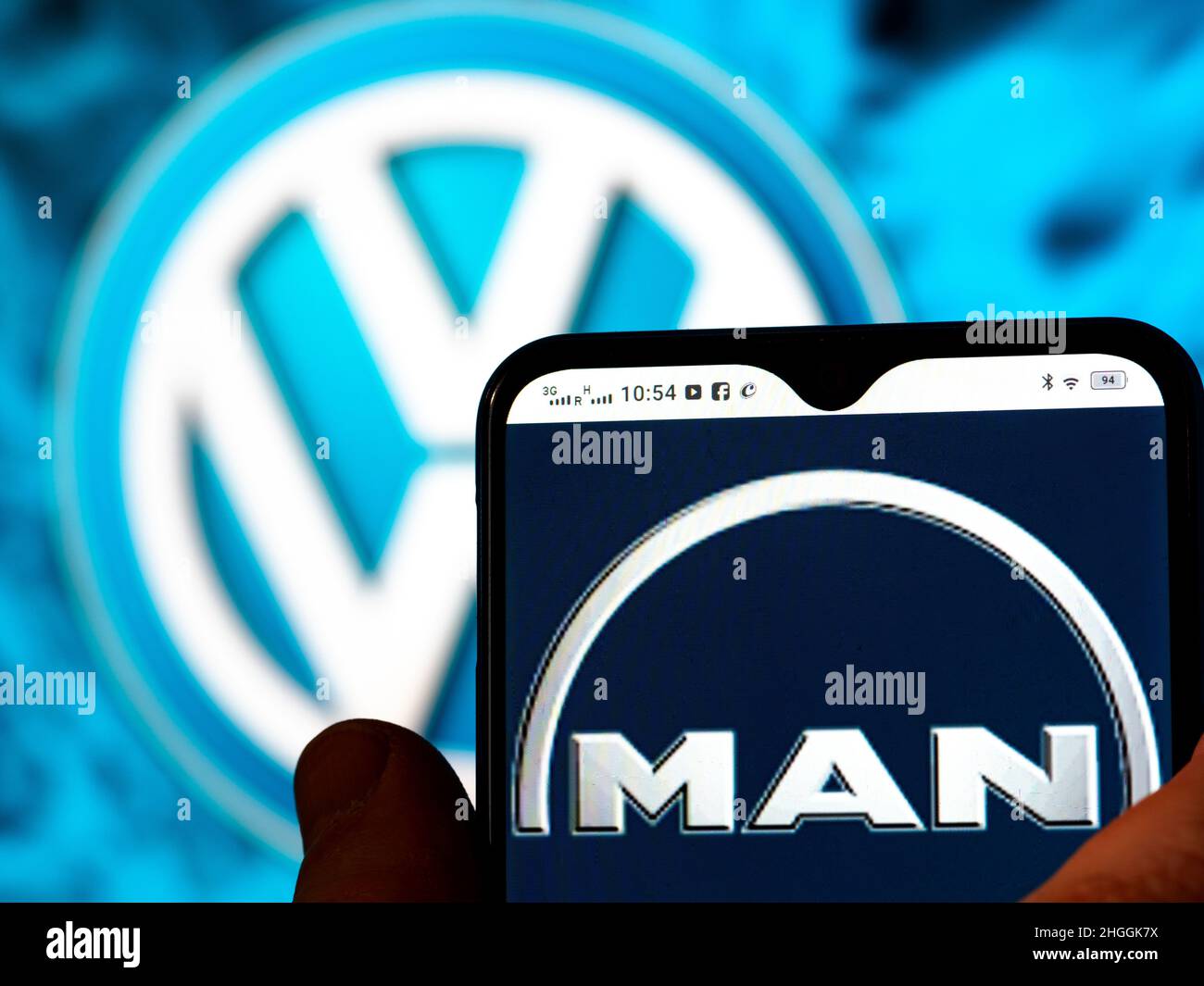 In this photo illustration, the MAN Truck & Bus SE logo is seen ...