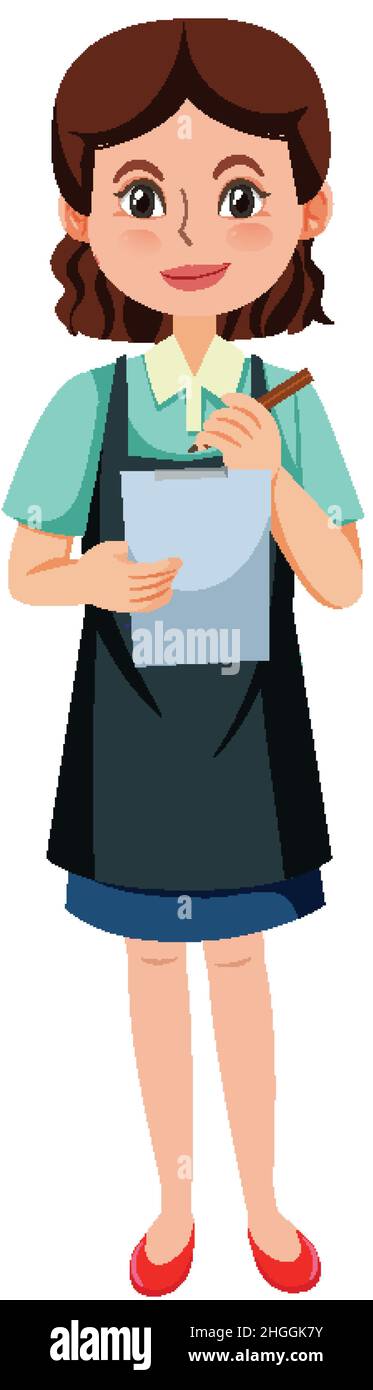 Young female waitress taking an order cartoon character on white ...