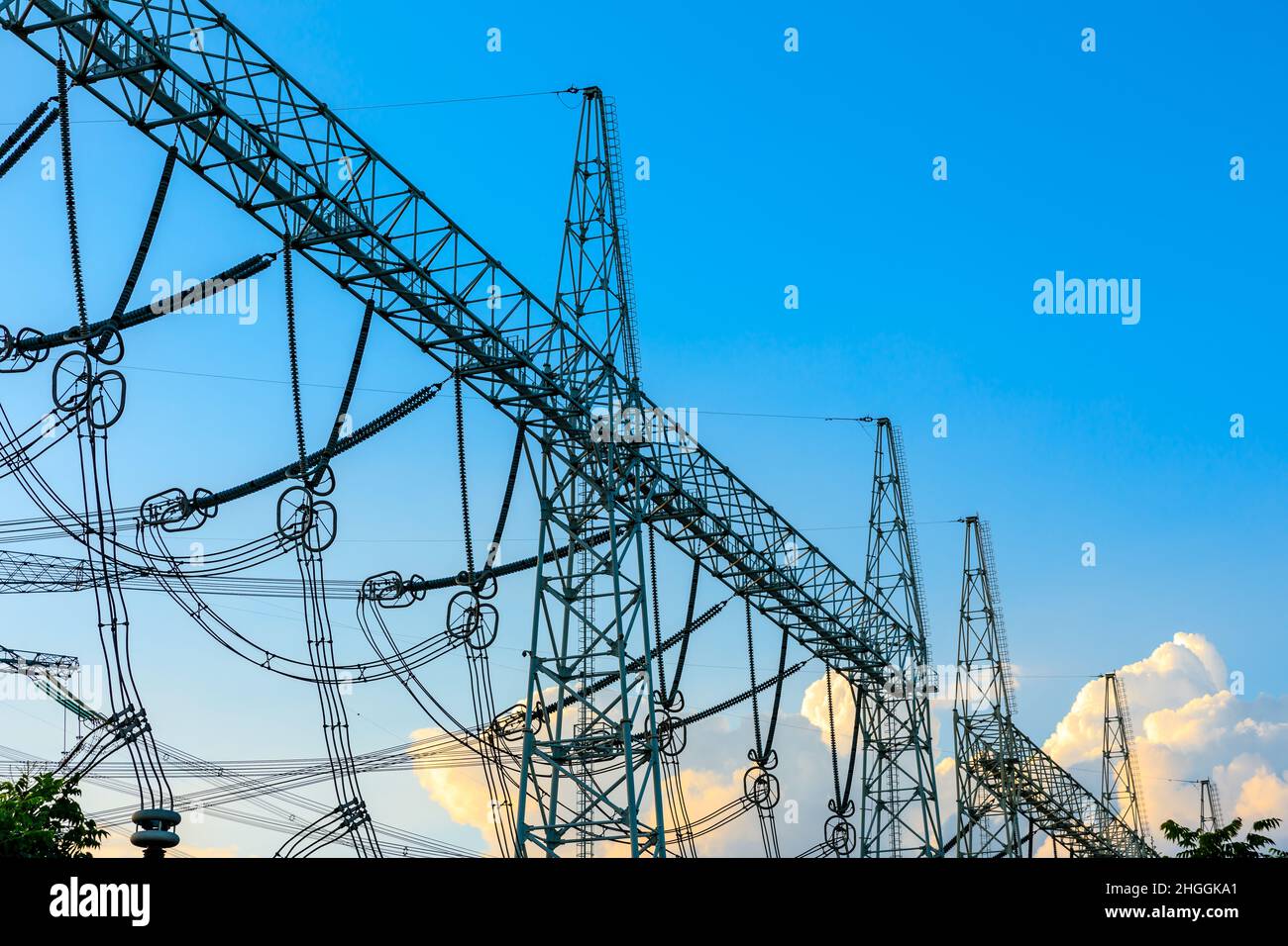 High voltage substations,urban power supply lines Stock Photo - Alamy