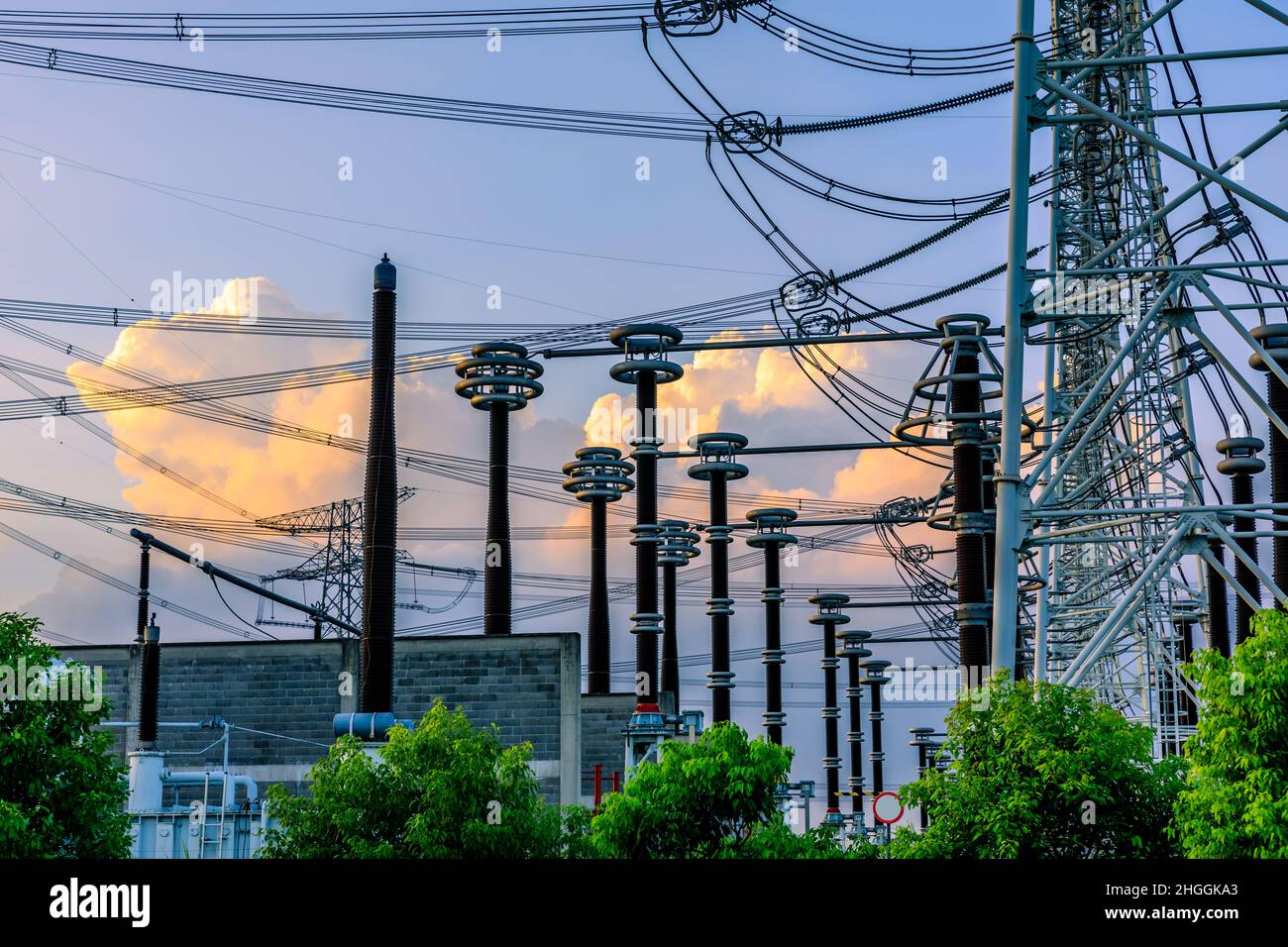 High voltage substations,urban power supply lines Stock Photo - Alamy