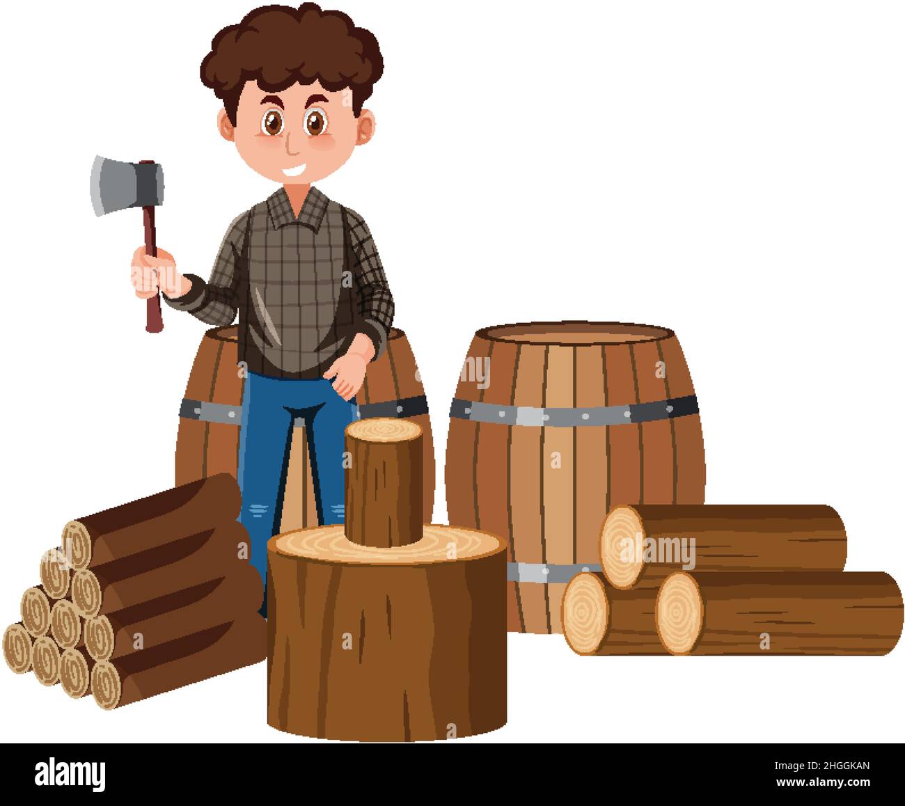 A man holding ax cartoon character on white background illustration ...