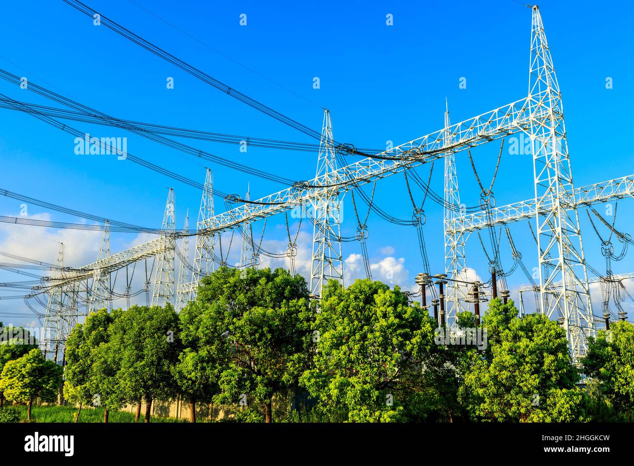 High voltage substations,urban power supply lines Stock Photo - Alamy