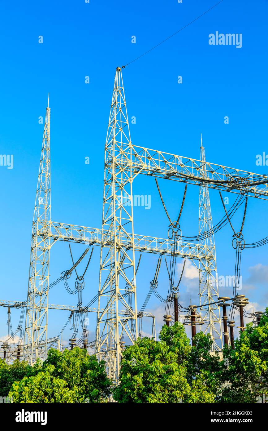 High voltage substations,urban power supply lines Stock Photo - Alamy