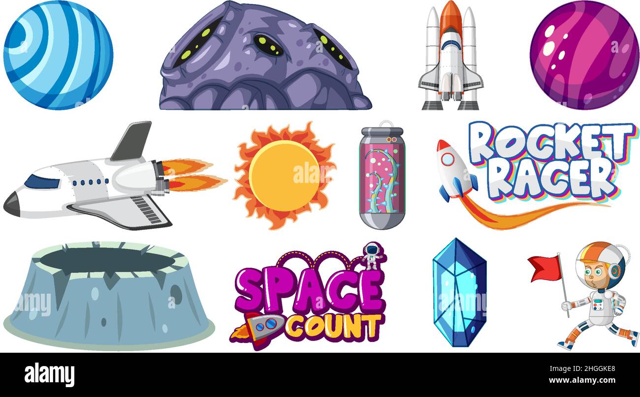 Set of isolated fantasy space objects illustration Stock Vector Image ...
