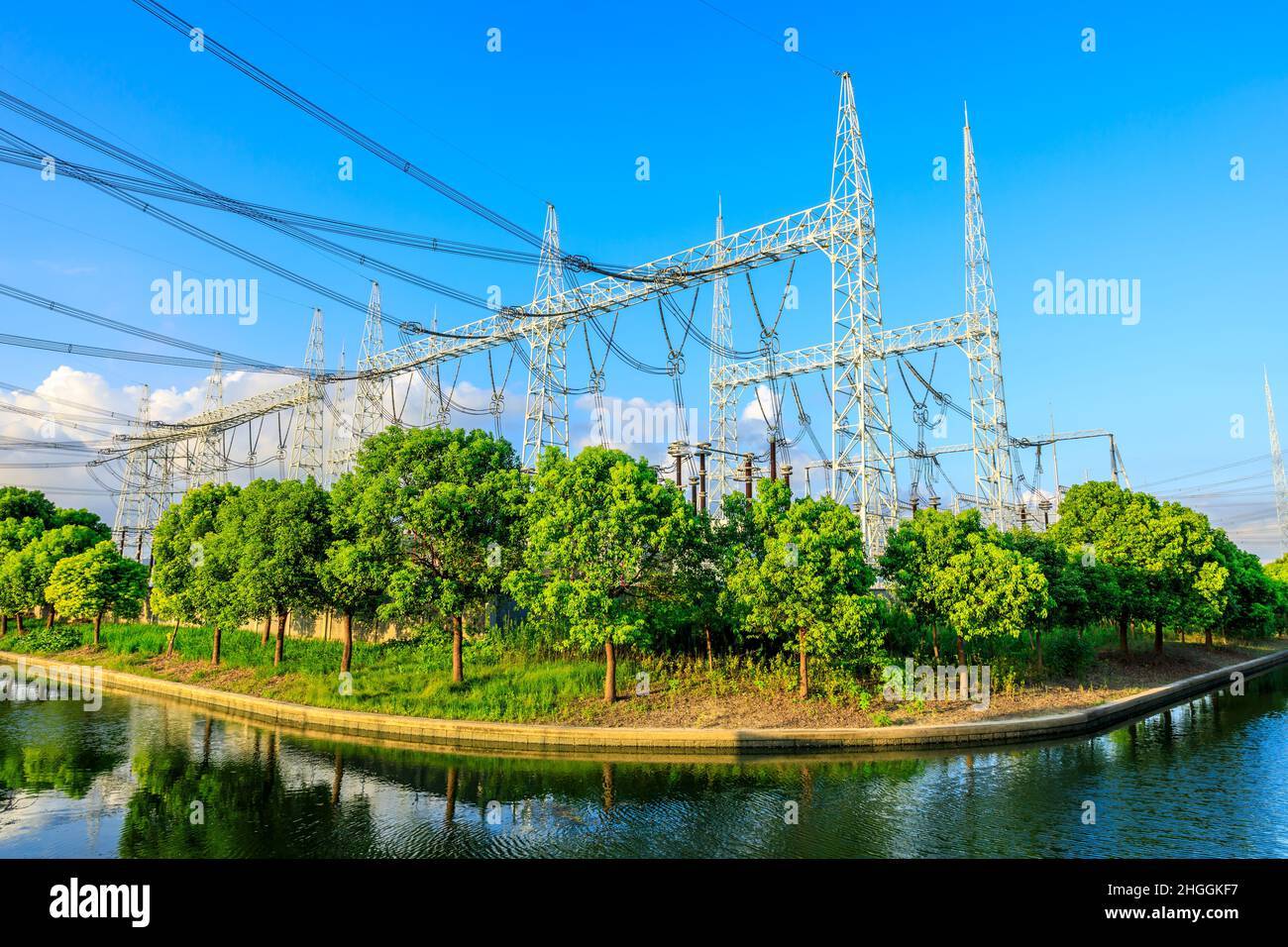 High voltage substations,urban power supply lines Stock Photo - Alamy