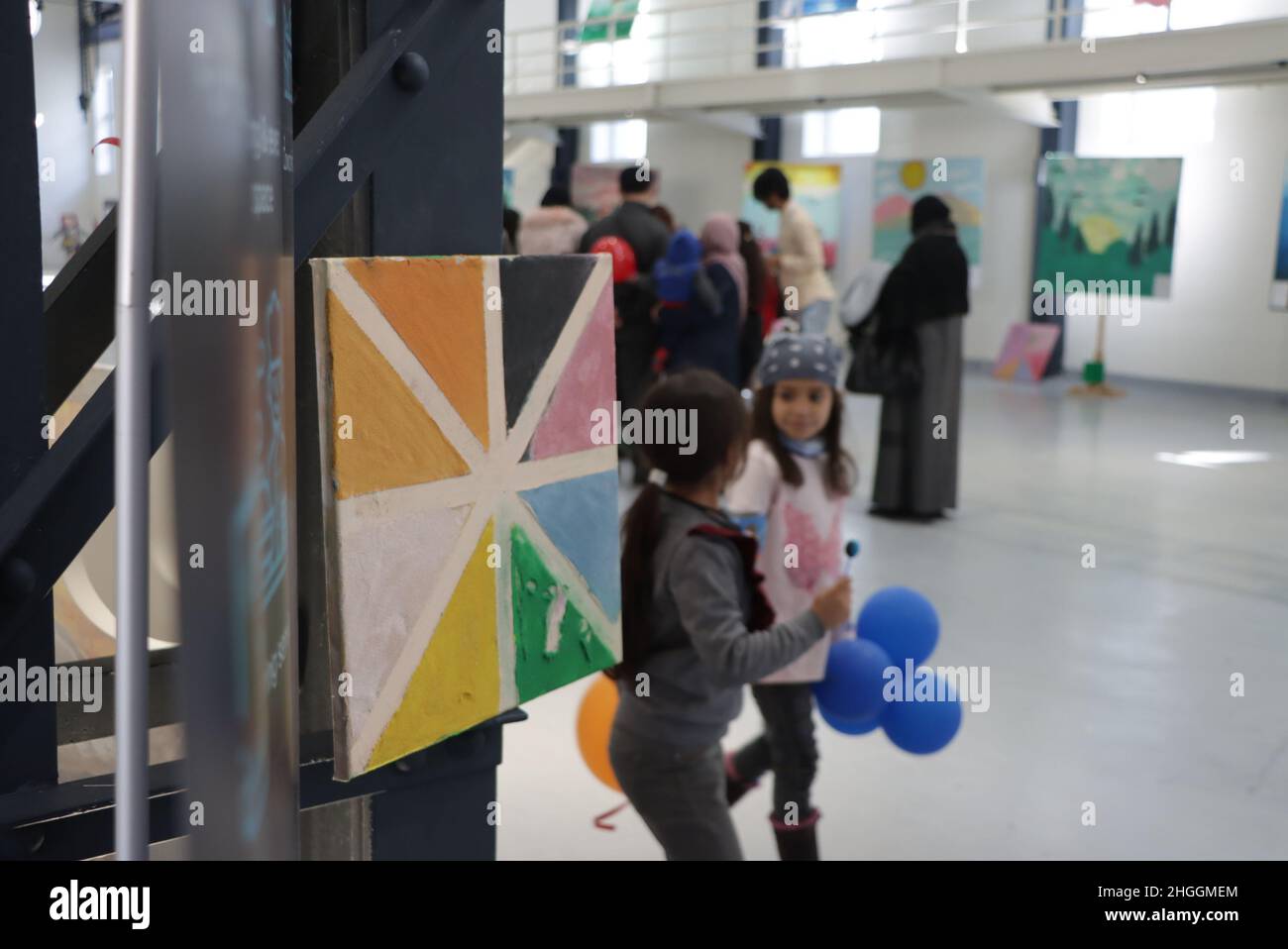 Amman, Jordan. 18th Jan, 2022. People visit the "Hope Canvas ...