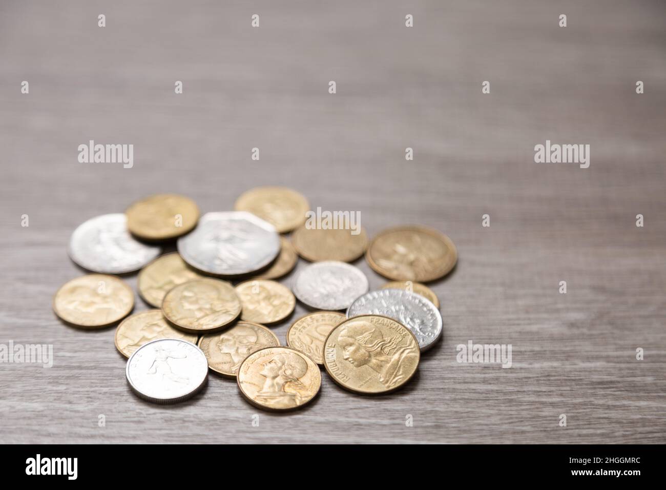 Old currency French coins. French Francs and Centimes Stock Photo - Alamy