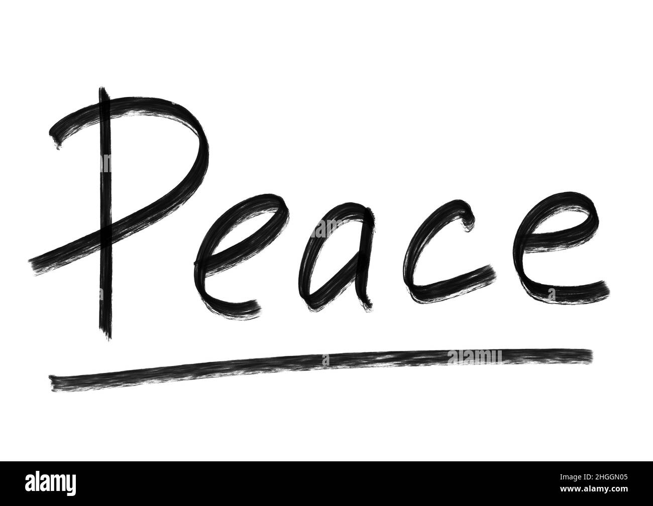Word Peace written with brush in black color and ink on white isolated ...