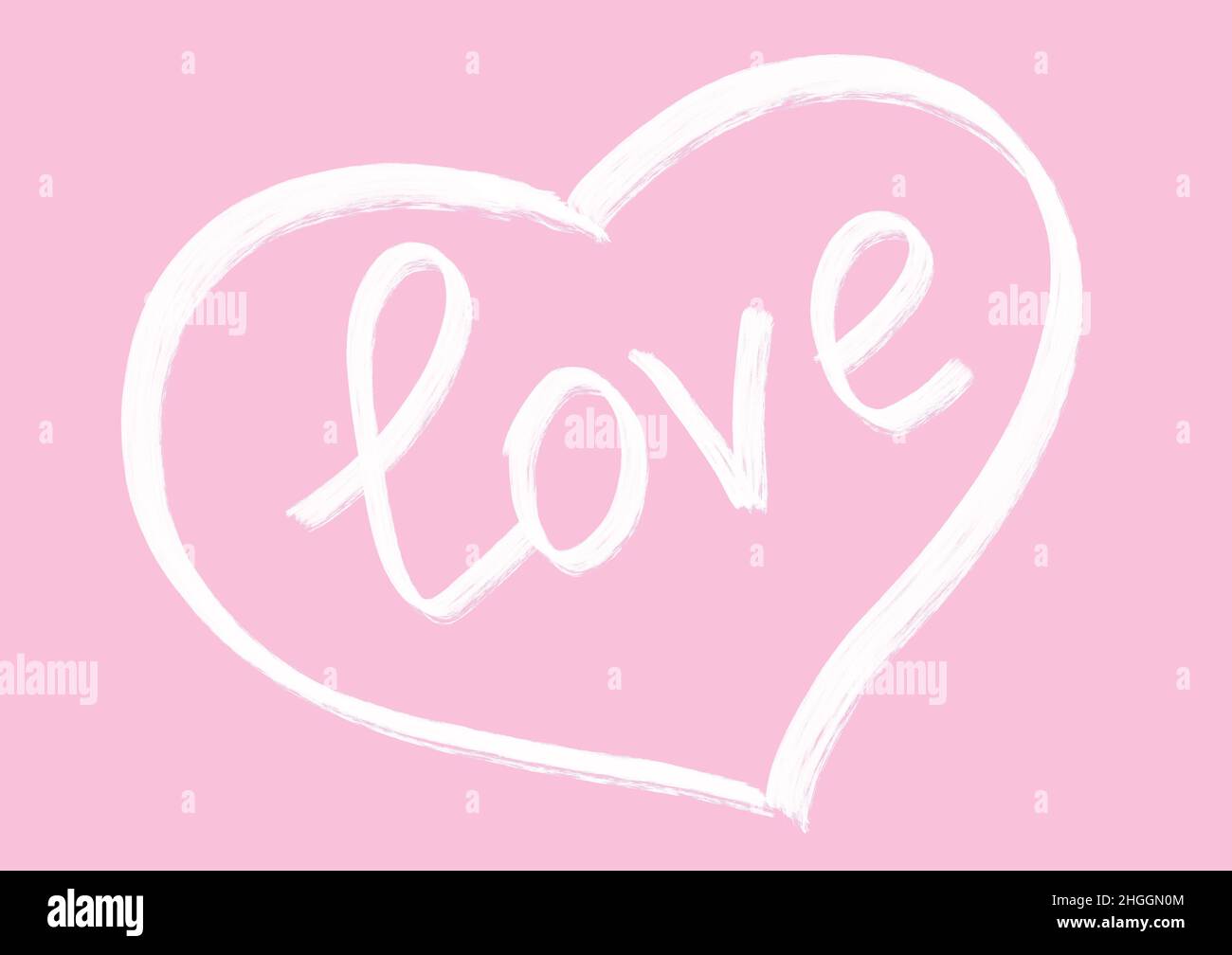 White word love is written inside drawn heart frame on pink color ...