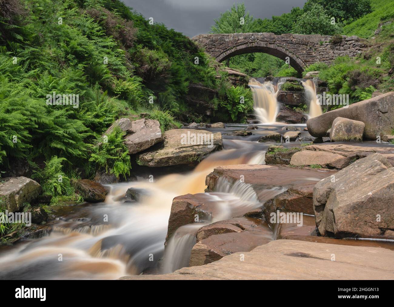 Long exposure Three Shires Head waterfall in the Peak District UK Stock ...