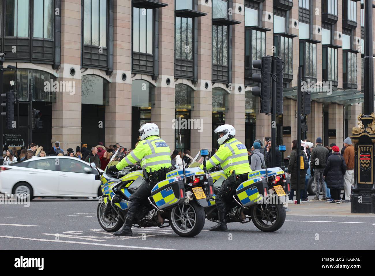 Two police on motorcycles in central London Stock Photo - Alamy