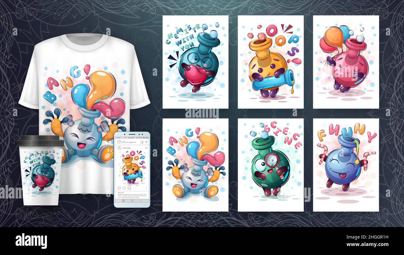 Set cartoon character flask - set five poster Stock Vector Image & Art ...