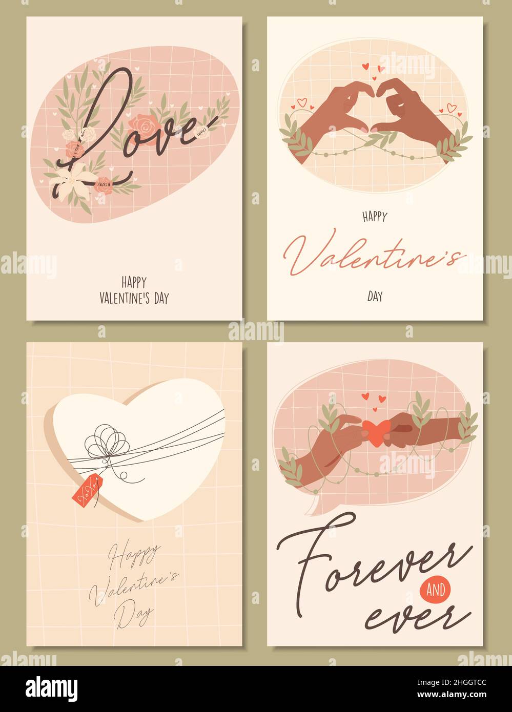 Set of Valentines day greeting cards concept templates in flat design ...