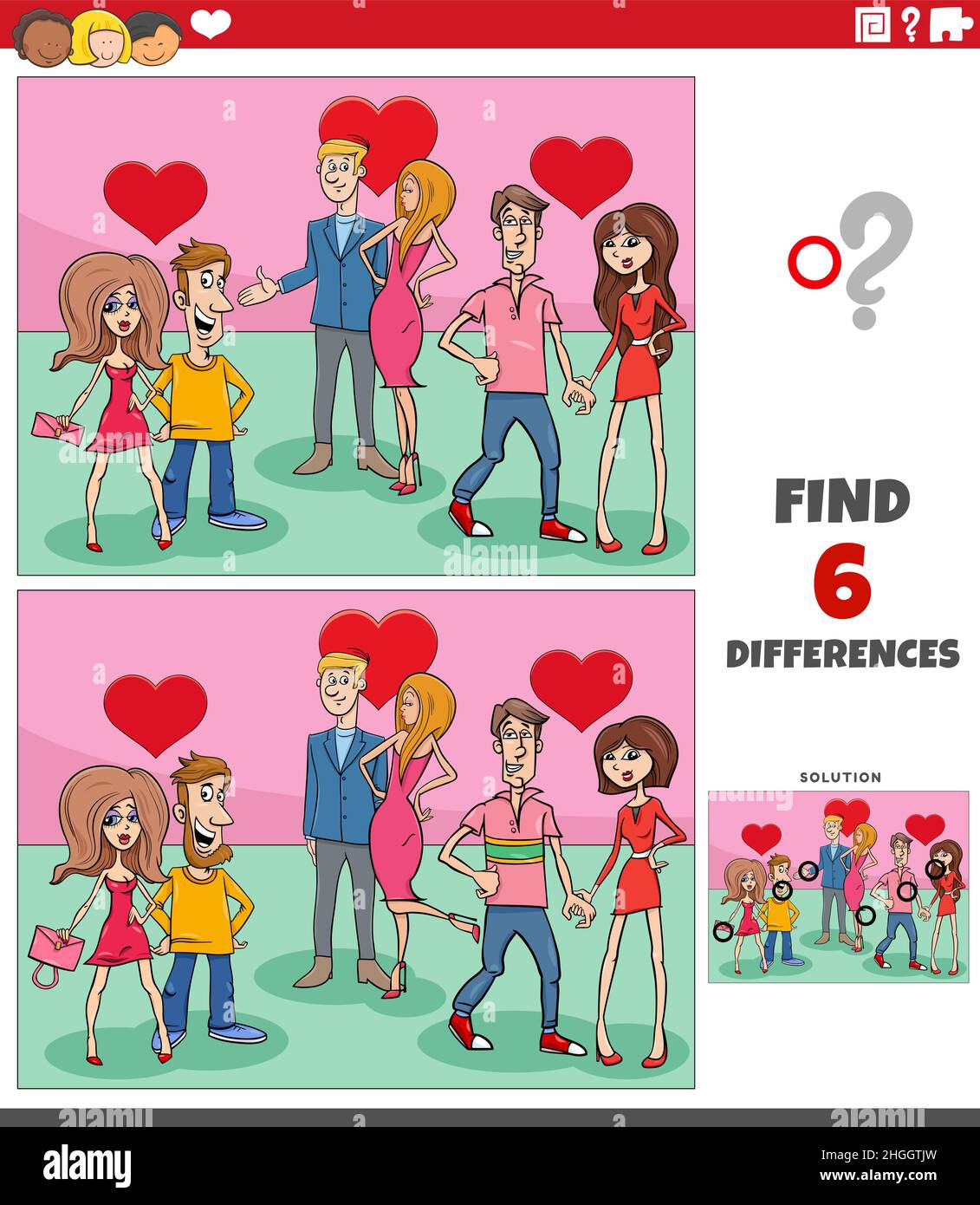 Cartoon illustration of finding differences between pictures ...