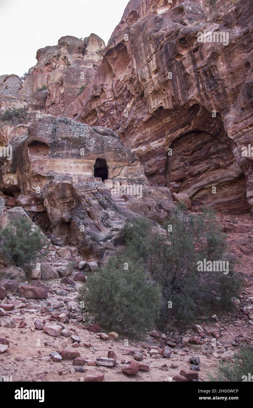 Petra Jordan, with canyons, caves, desert landscape and buildings ...