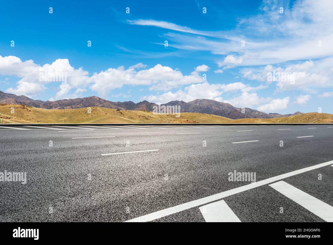 Highway ground and mountain natural scenery under blue sky.Landscape ...