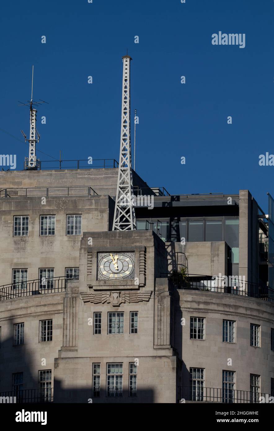 pic shows: Clock and antenna above New Broadcasting House, the BBC's ...