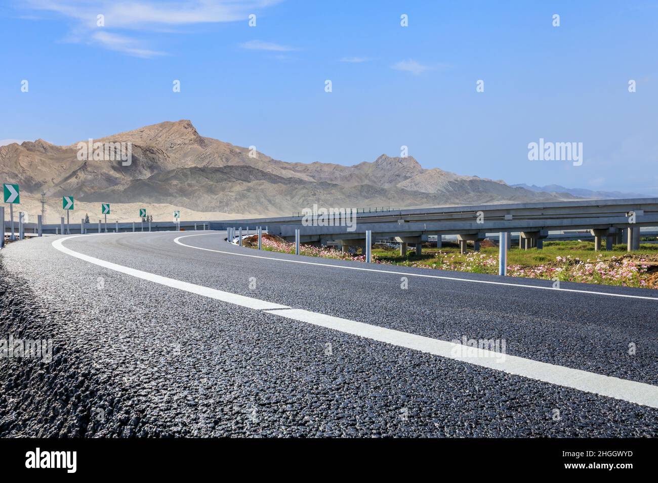 Highway ground and mountain natural scenery under blue sky.Landscape ...