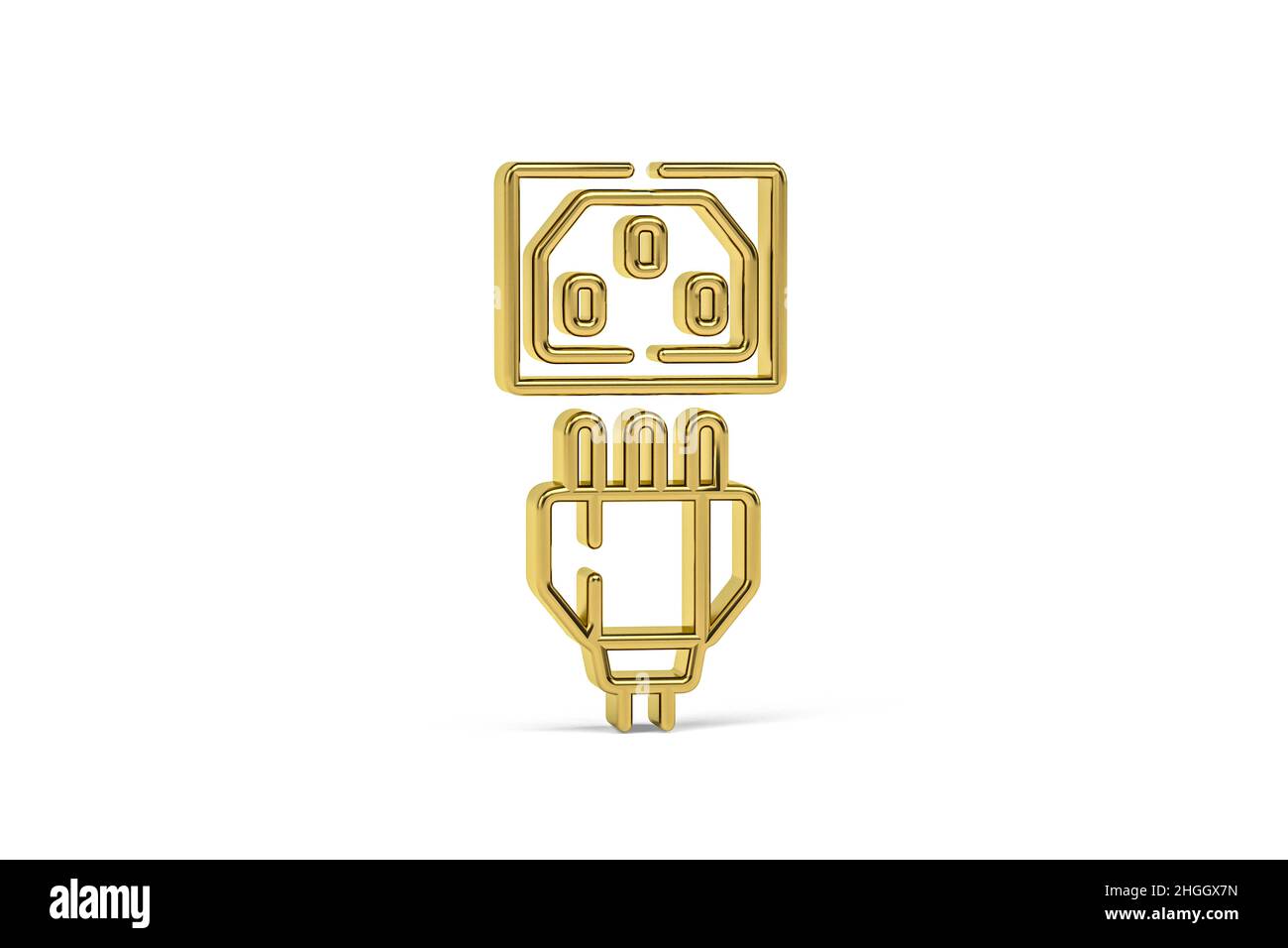 Golden 3d power cable icon isolated on white background - 3d render ...