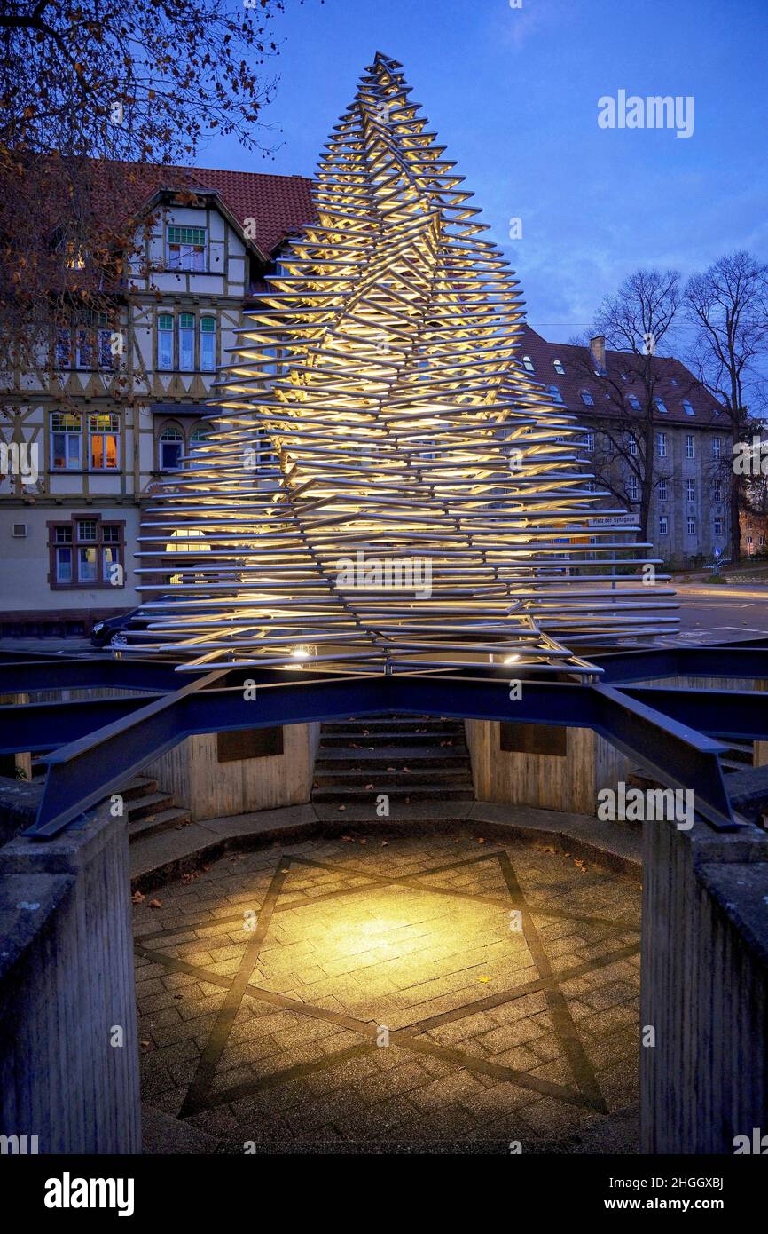 Memorial on the square of the Old Synagogue, a sculpture made of steel ...