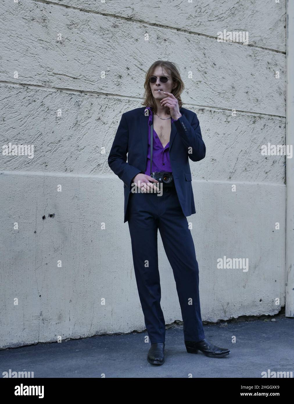 Model posing for photographers after Jordan Luca fashion show during ...