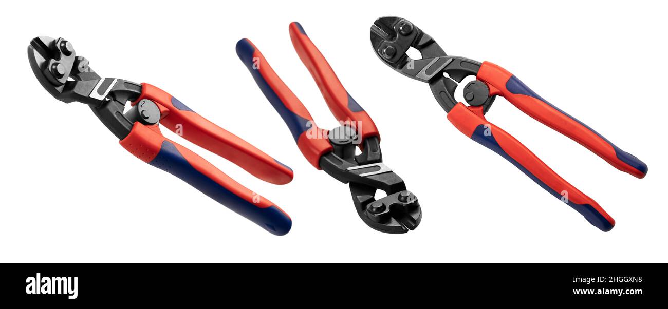 Diagonal wire cutters in different angles on a white background Stock ...