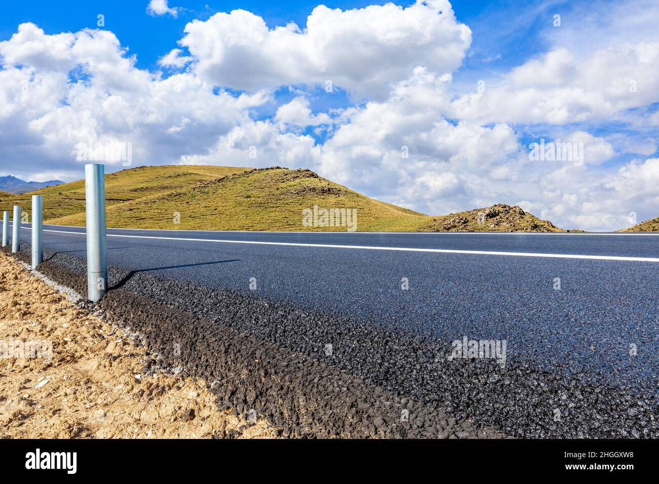 Highway ground and mountain natural scenery under blue sky.Landscape ...