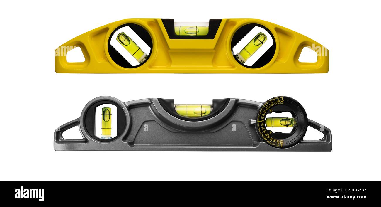 Yellow and grey water level meter on white background Stock Photo - Alamy