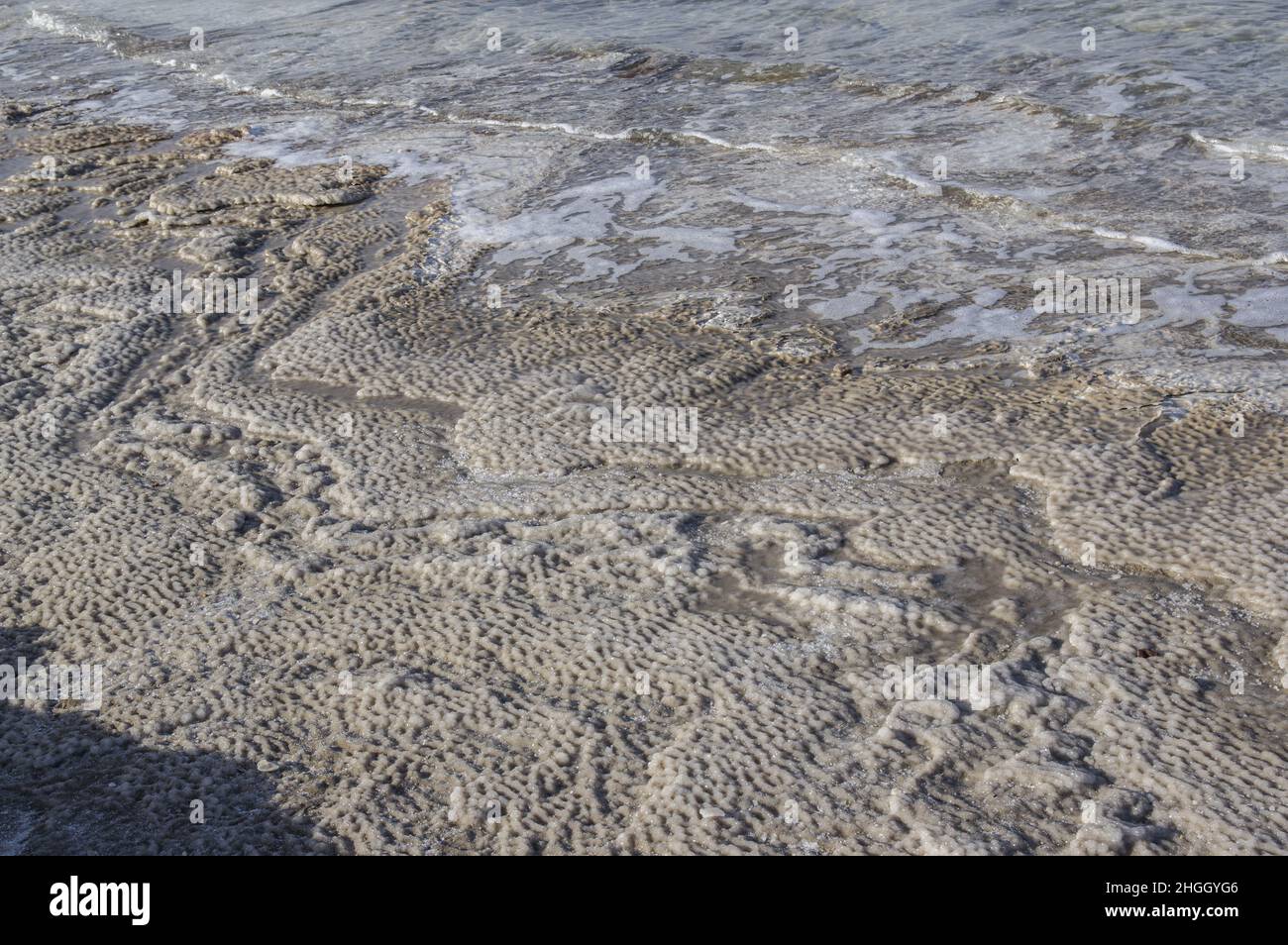 Salt formations at the Dead Sea in Jordan, Middle East. Salt crystals ...