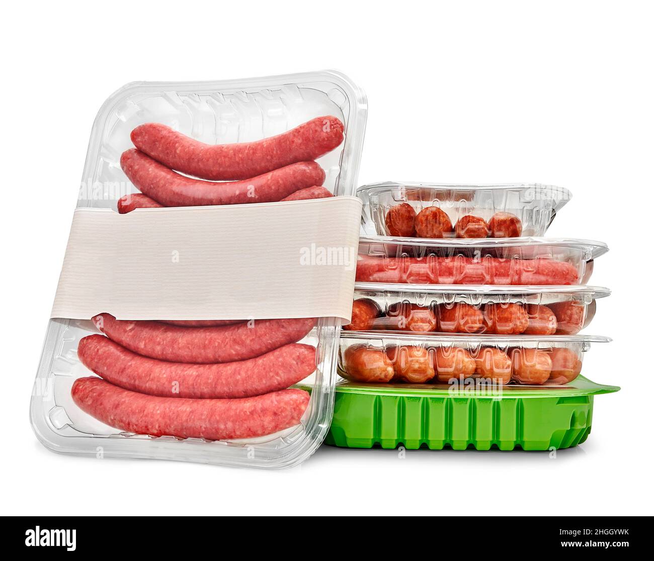 Packages sausages in a studio setting, isolated on white Stock Photo ...