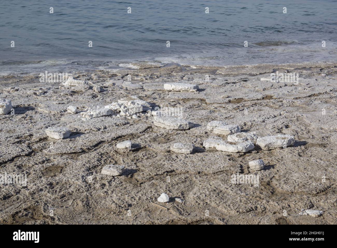 Salt formations at the Dead Sea in Jordan, Middle East. Salt crystals ...