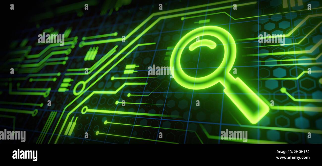 magnifying glass search icon from lines, technology and digital style ...