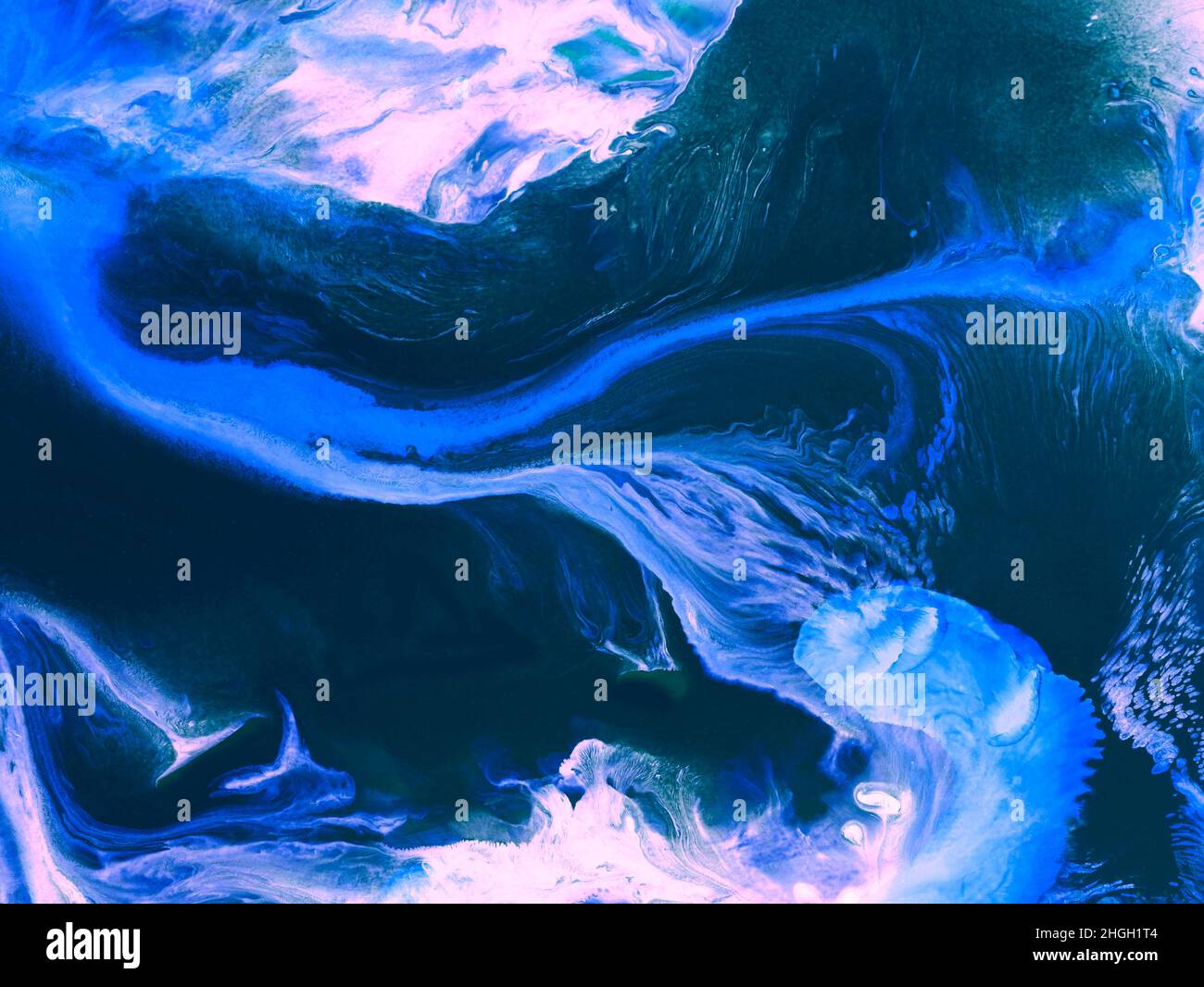 Abstract wave underwater, creative art painting in blue colors, acrylic ...