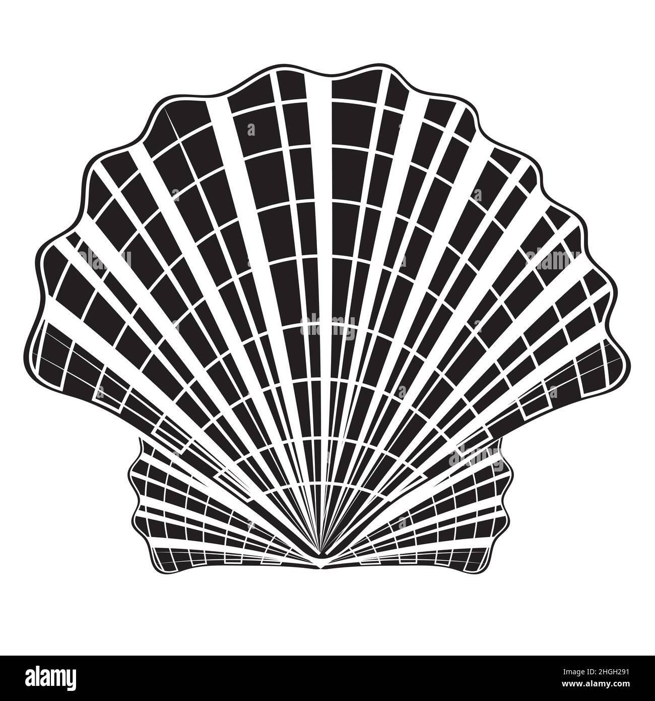 Isolated seashell. Vector illustration of a black contour line, in the ...
