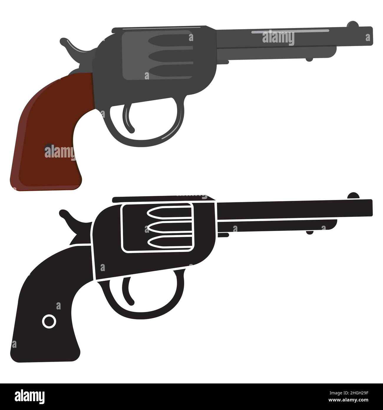 Revolver black silhouette isolated on white background, vector ...