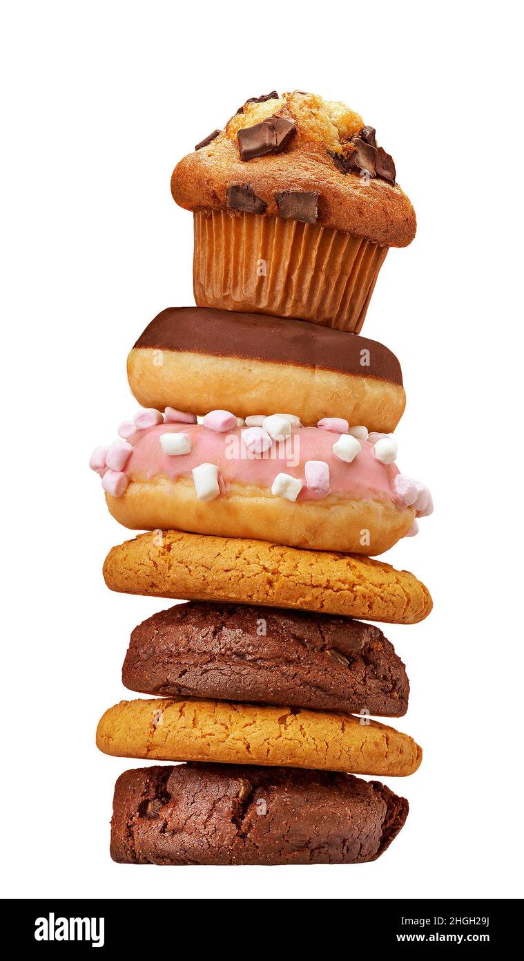 Donuts, cookies and pastries in a studio setting, isolated on white ...