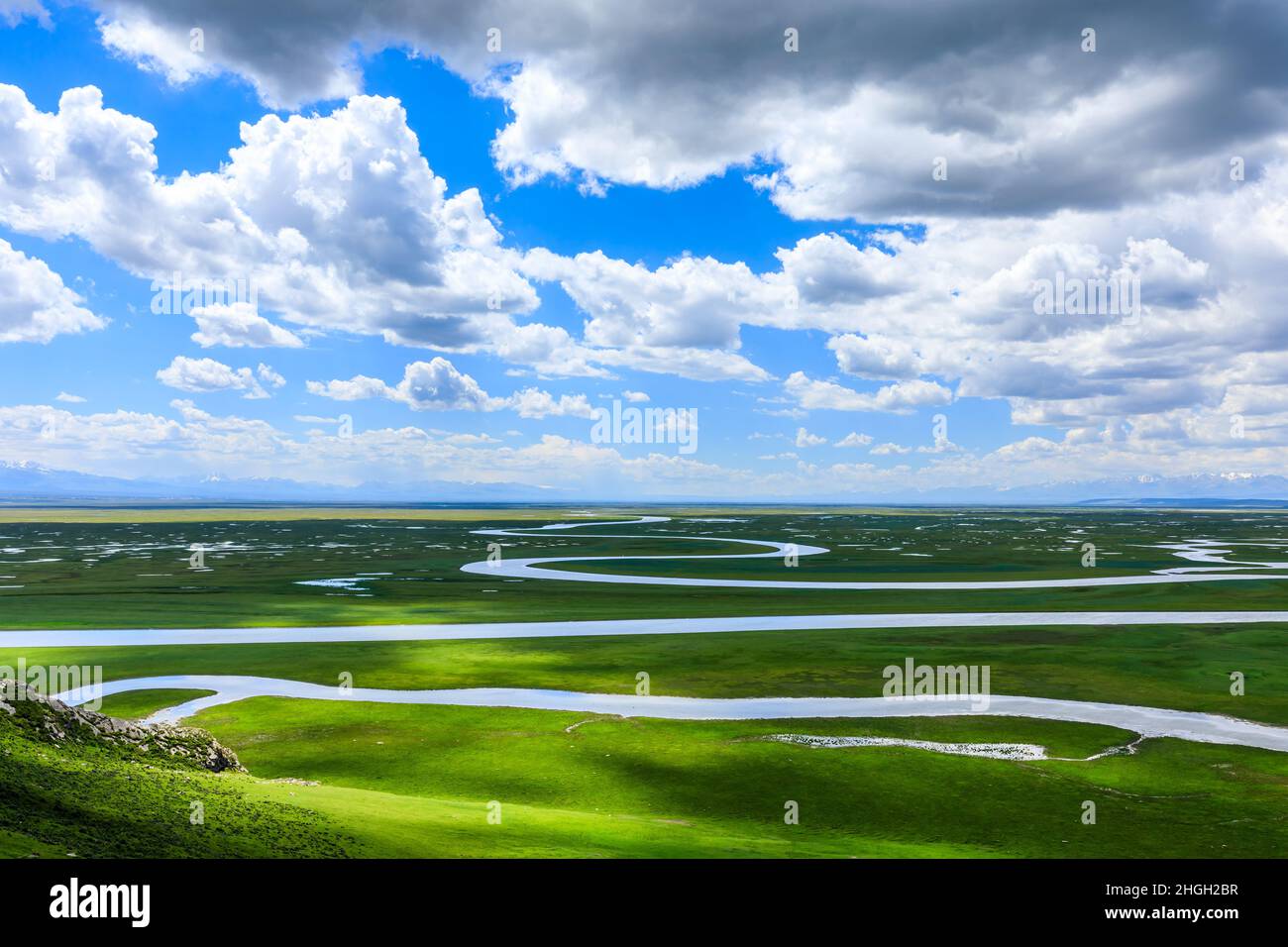 Bayinbuluke grassland natural scenery in Xinjiang,China.The winding ...