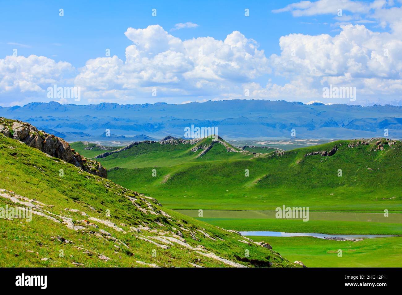 Bayinbuluke grassland natural scenery in Xinjiang,China.The winding ...