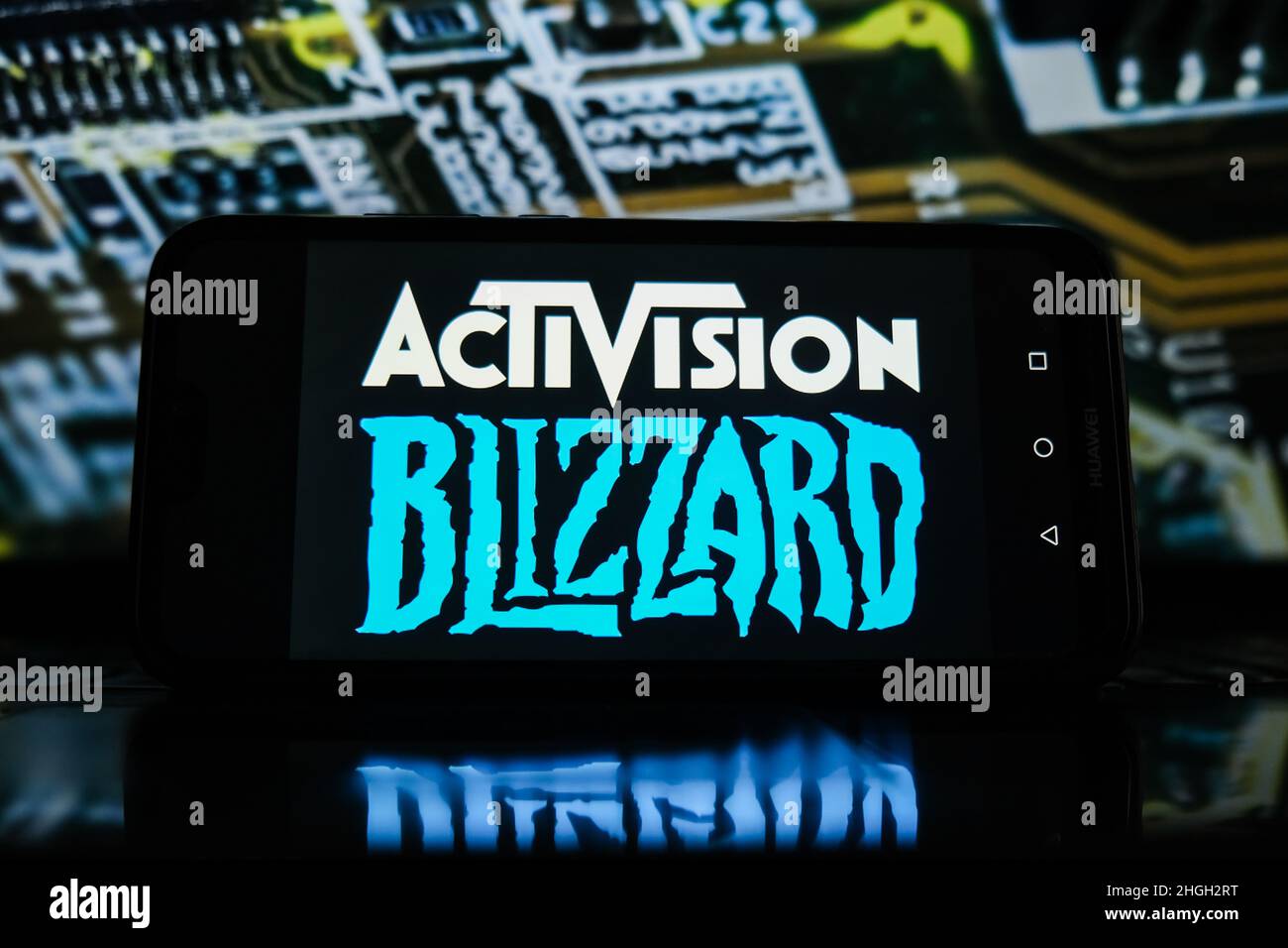 In this photo illustration, Activision Blizzard logo is displayed on a ...