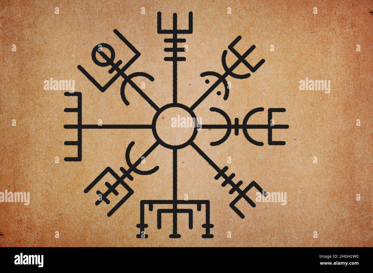 Ancient magical sign of Scandinavian mythology runic compass on grunge ...