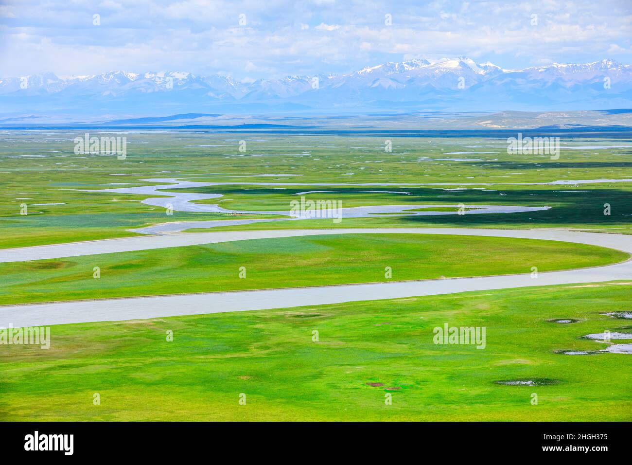 Bayinbuluke grassland natural scenery in Xinjiang,China.The winding ...