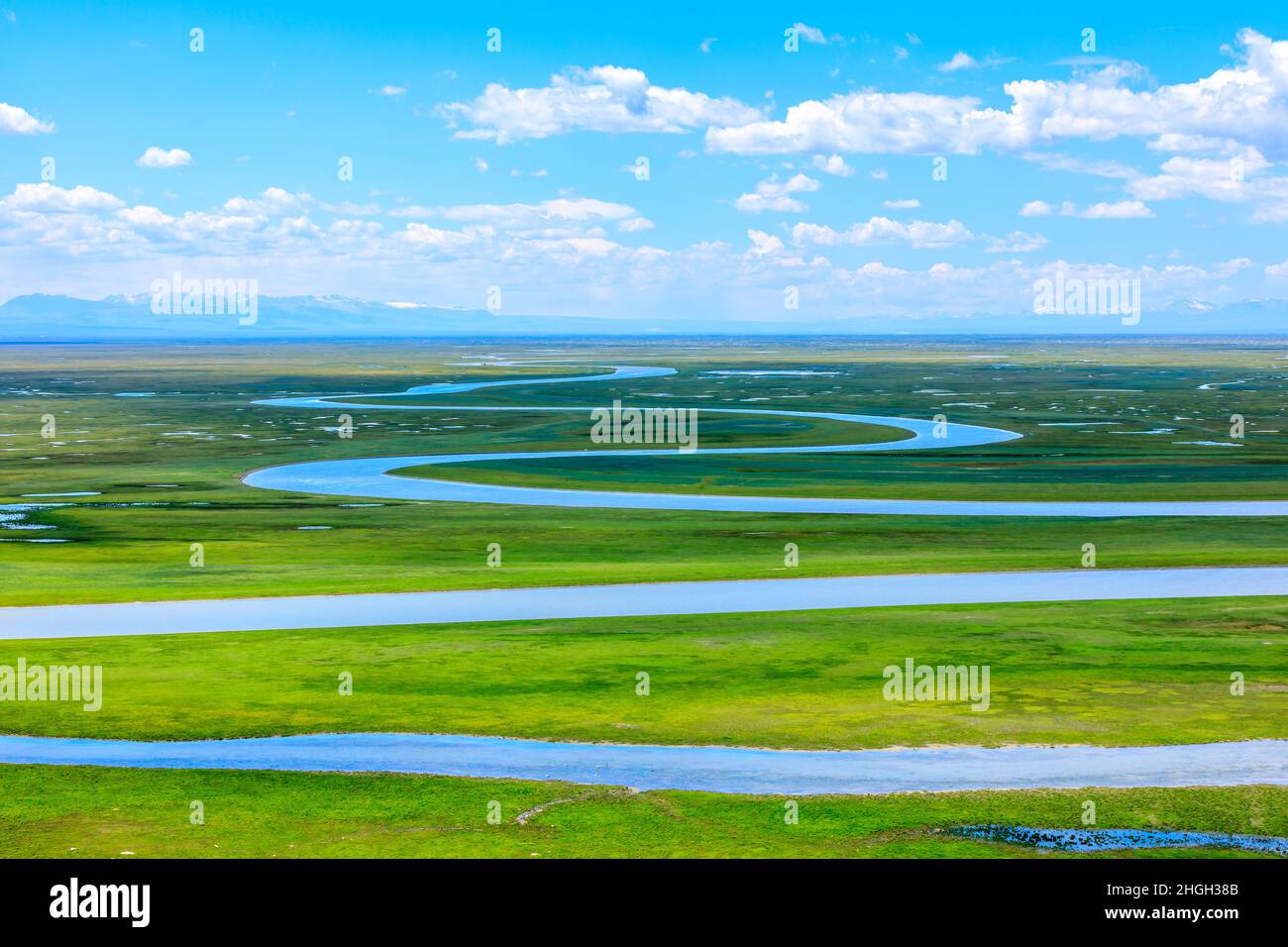 Bayinbuluke grassland natural scenery in Xinjiang,China.The winding ...