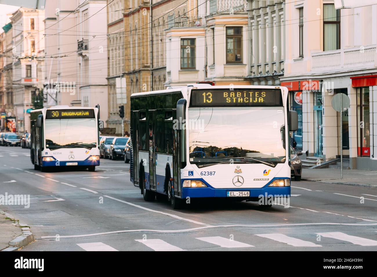 Riga, Latvia. Public bus on summer Boulevard Of Freedom street in Riga ...