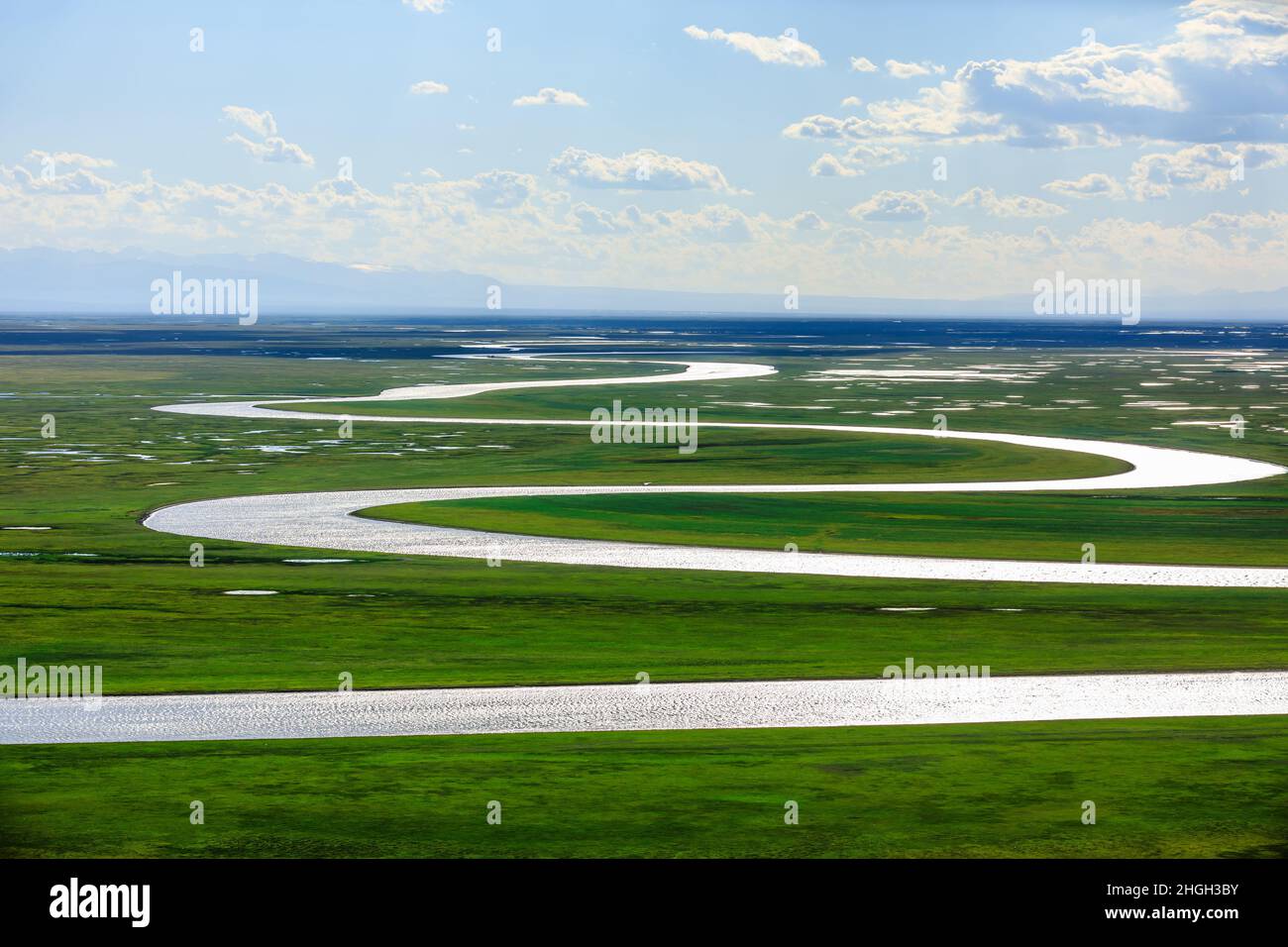 Bayinbuluke grassland natural scenery in Xinjiang,China.The winding ...