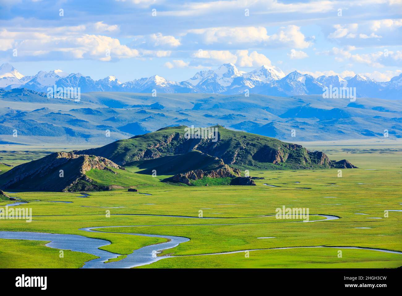 Bayinbuluke grassland natural scenery in Xinjiang,China.The winding ...