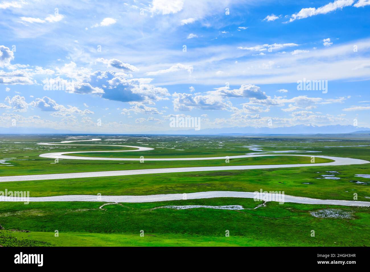 Bayinbuluke grassland natural scenery in Xinjiang,China.The winding ...